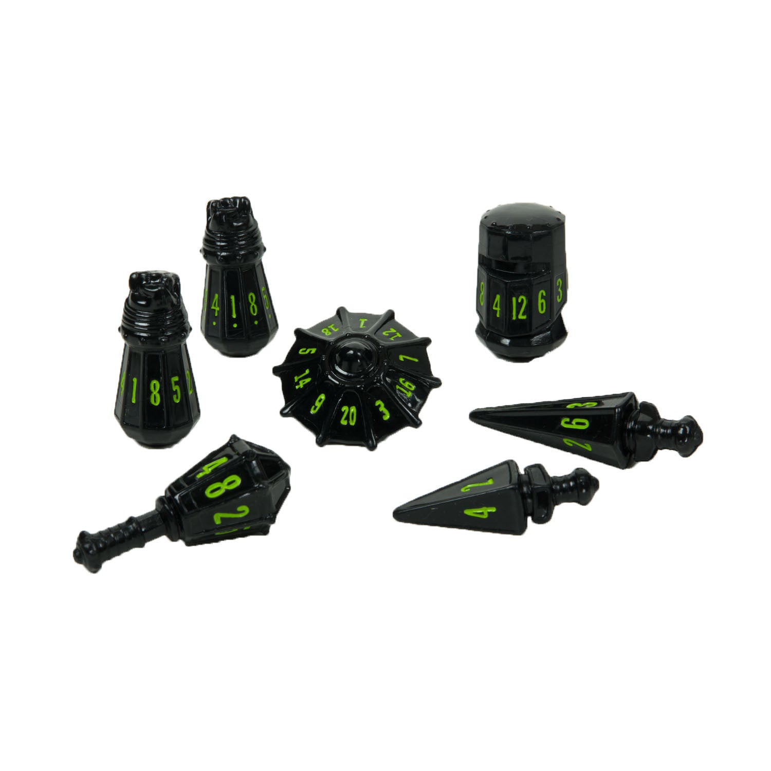 PolyHero Dice: Warrior Set Black with Goblin Green – Titan Bear Gaming